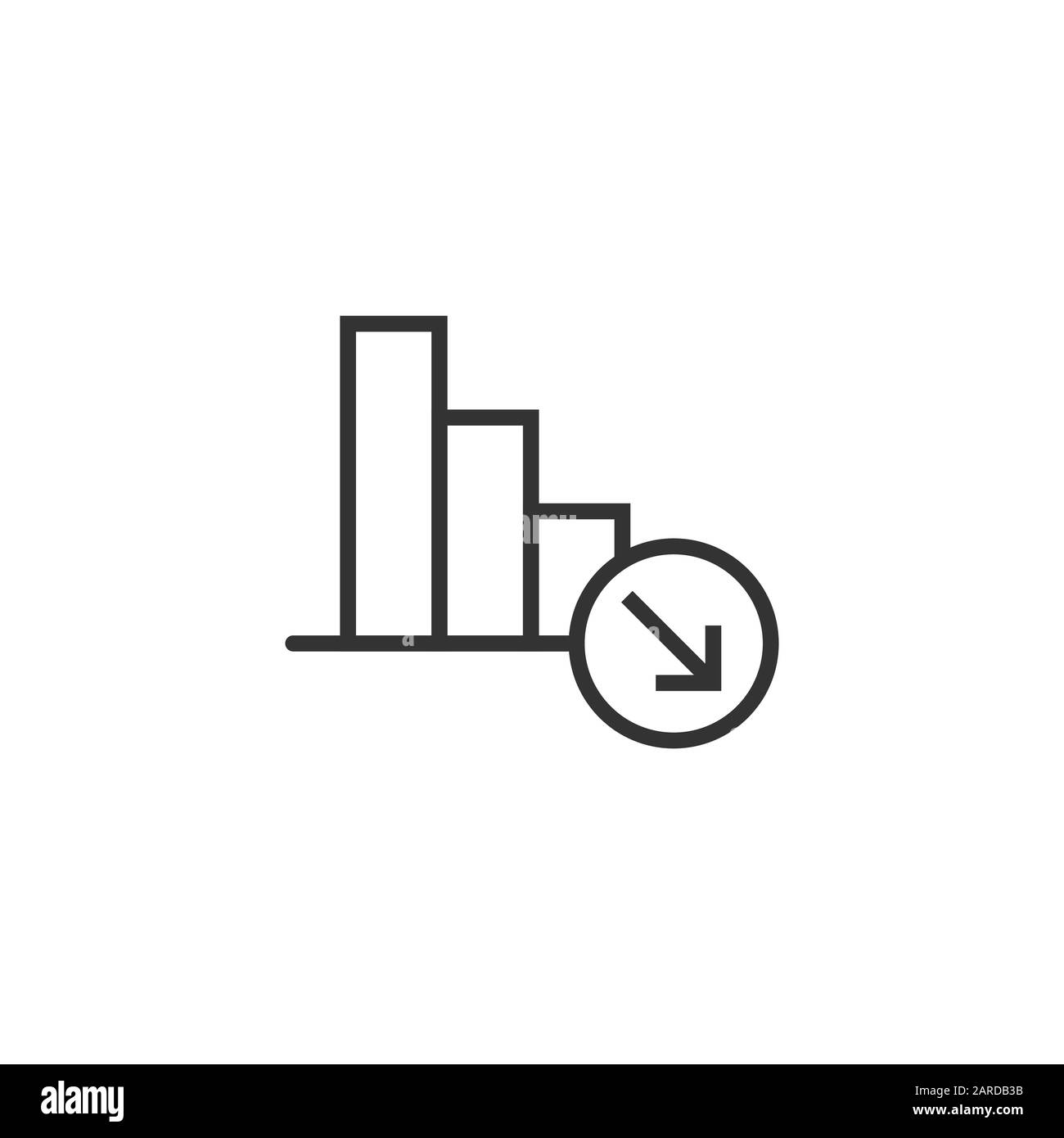 Market trend icon in flat style. Decline arrow with magnifier vector illustration on white ...