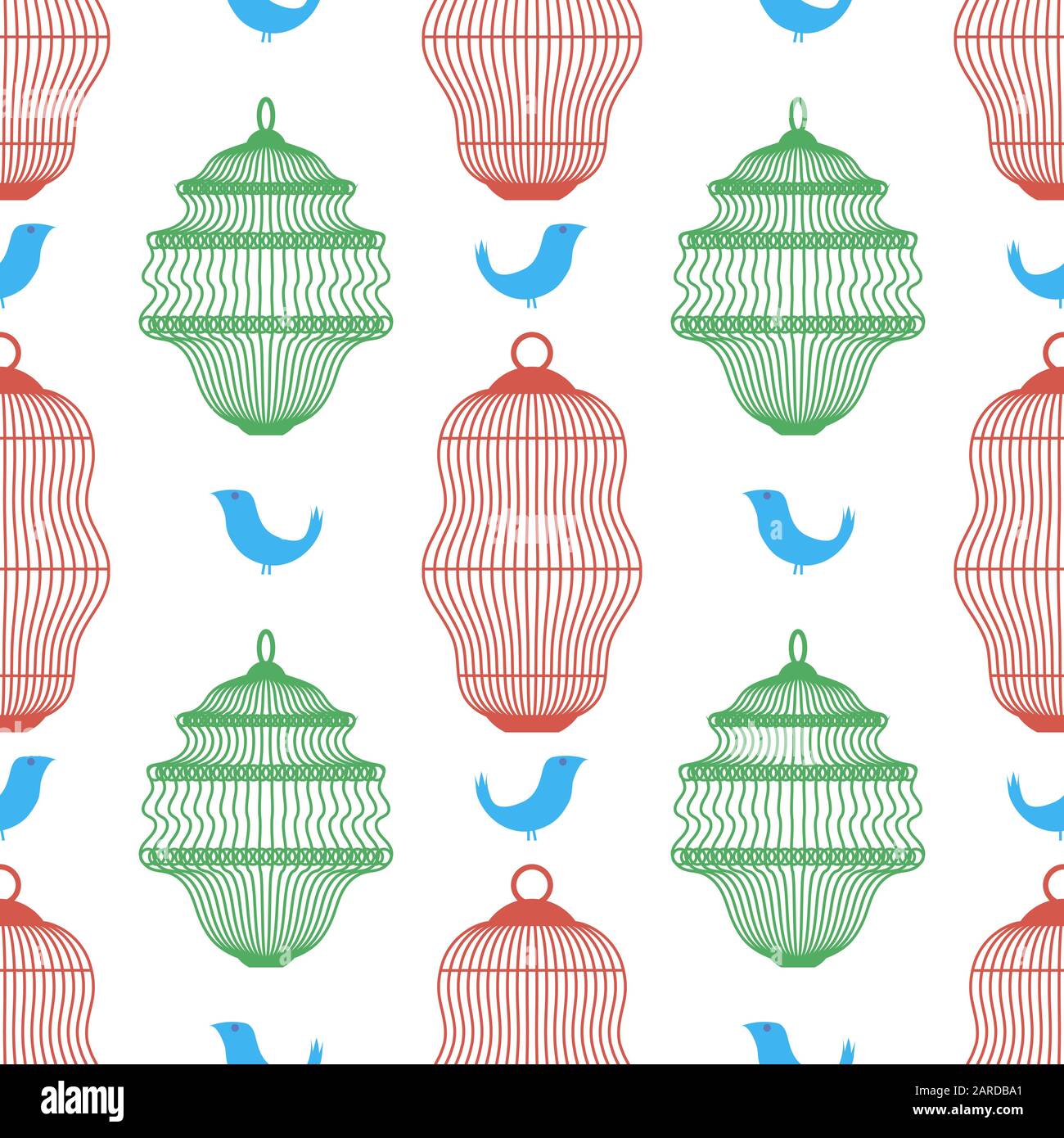 Set of Bird Cages Seamless Pattern Isolated on White Background Stock ...