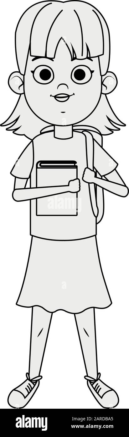 cartoon cute girl standing holding a book, flat design Stock Vector ...
