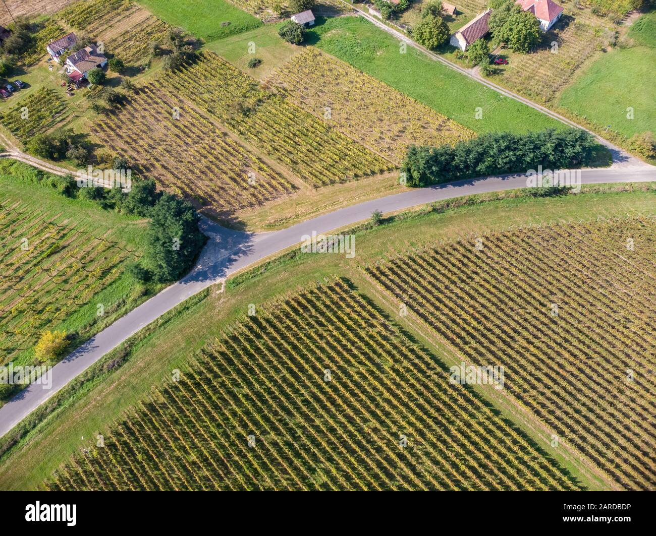 Summer agriculture field town landscape. Agriculture farmland landscape ...