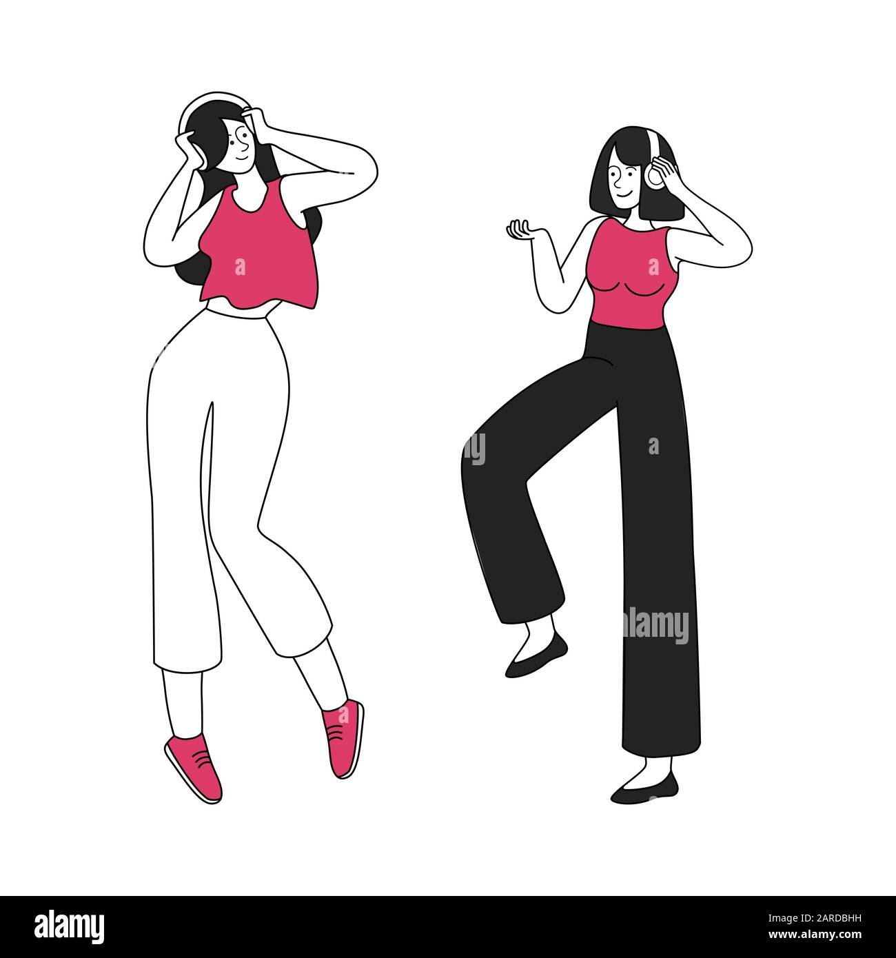Dancing girls with headphones vector illustration. Rhythmic movements ...