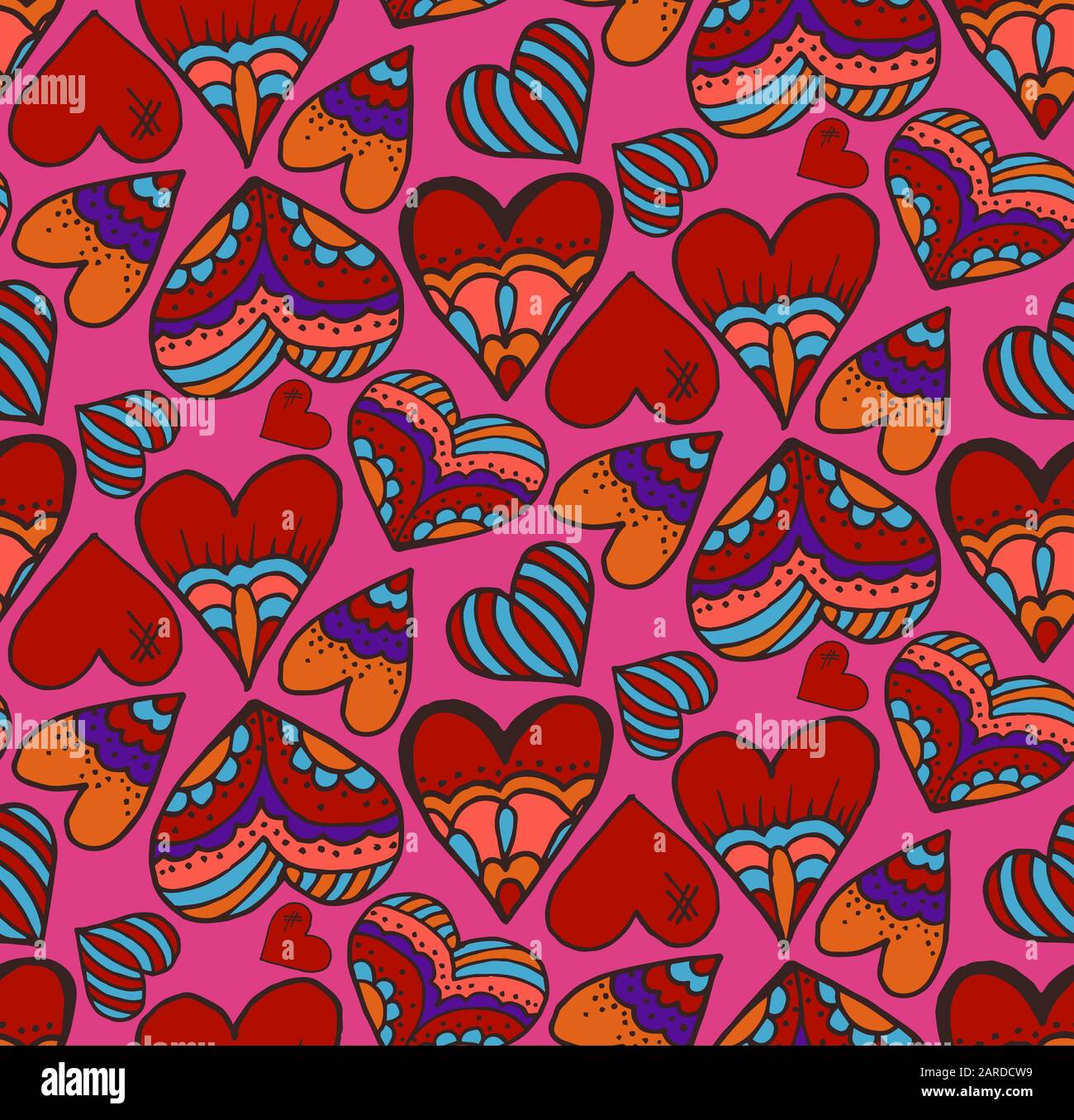 Cute seamless pattern. Heart. Hand drawing. Doodle decoration, design. Sketch. Pink background ...