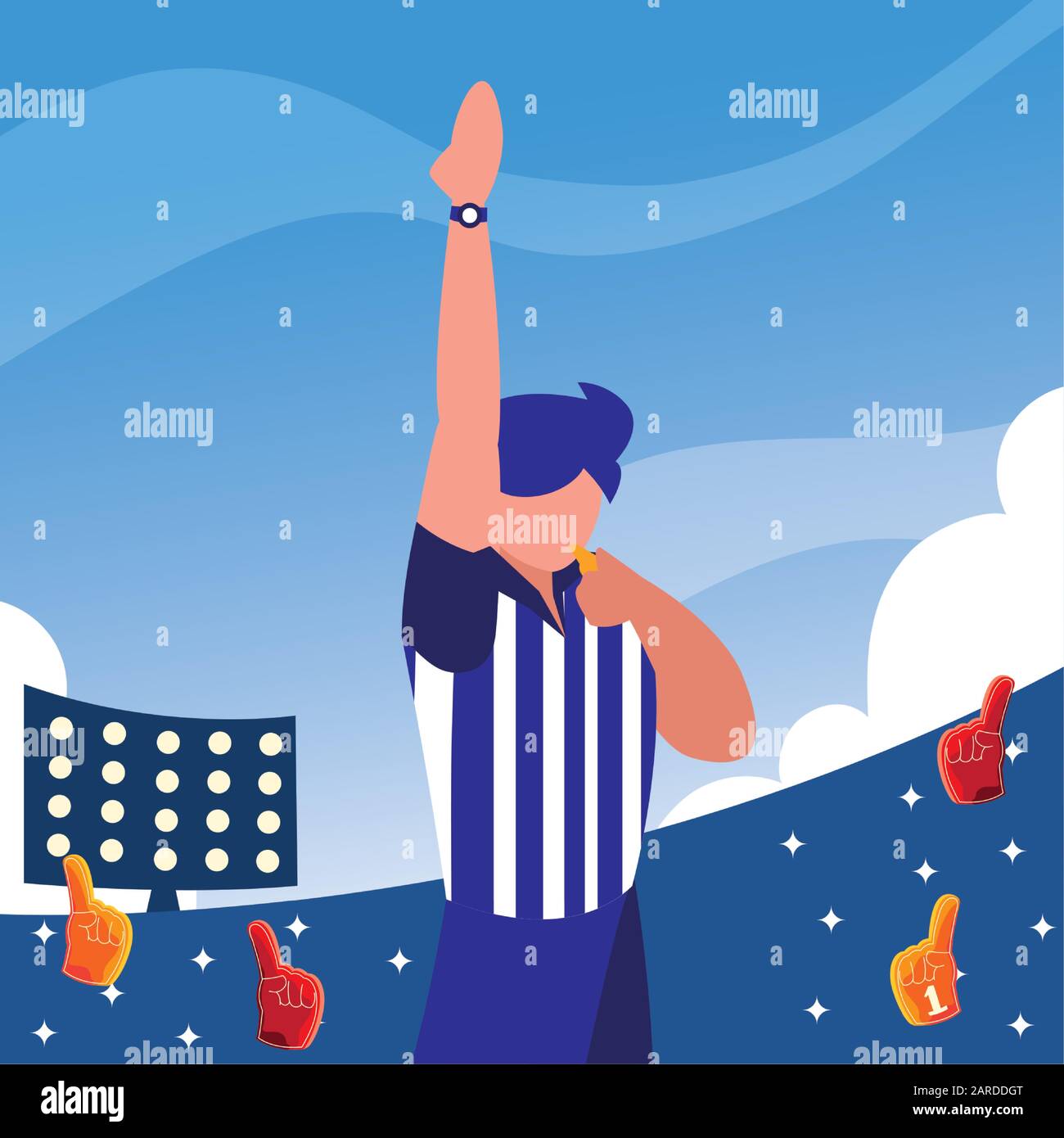 american football referee with his hand up on stadium vector ...