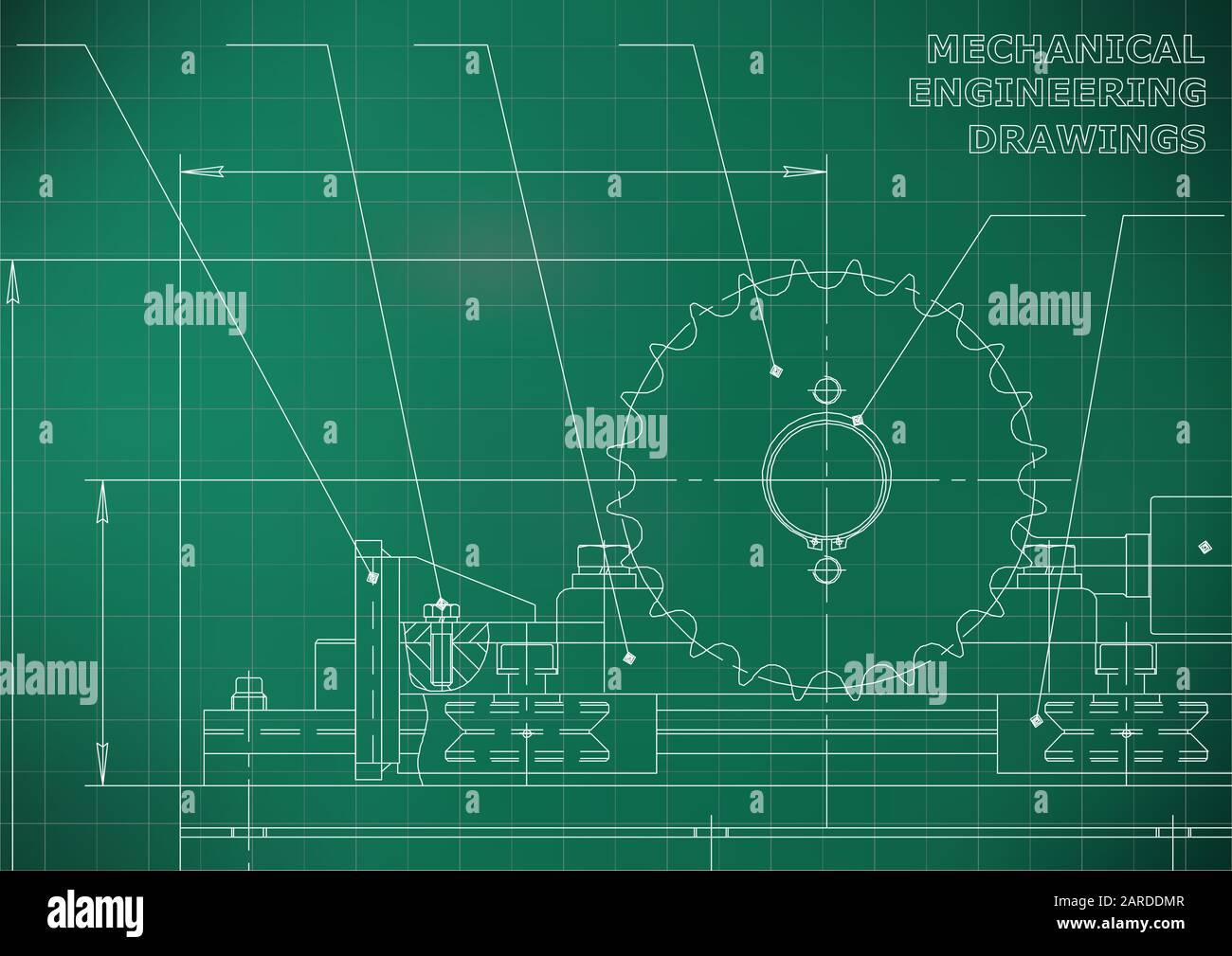 Mechanical engineering drawings. Vector Drawing. Light green. Grid ...