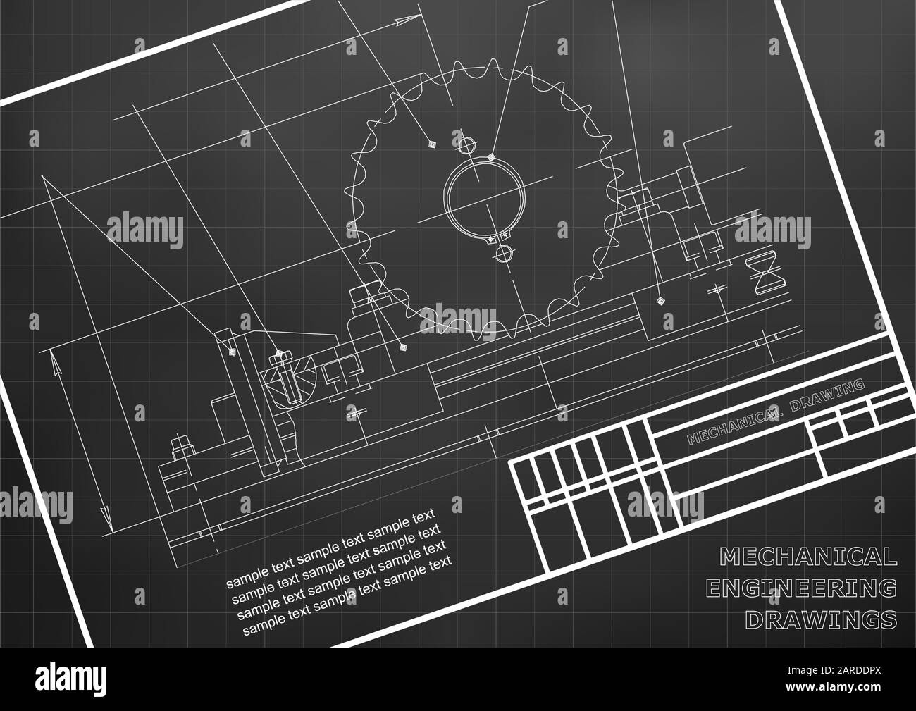 Mechanical drawings on a white background. Engineering illustration ...