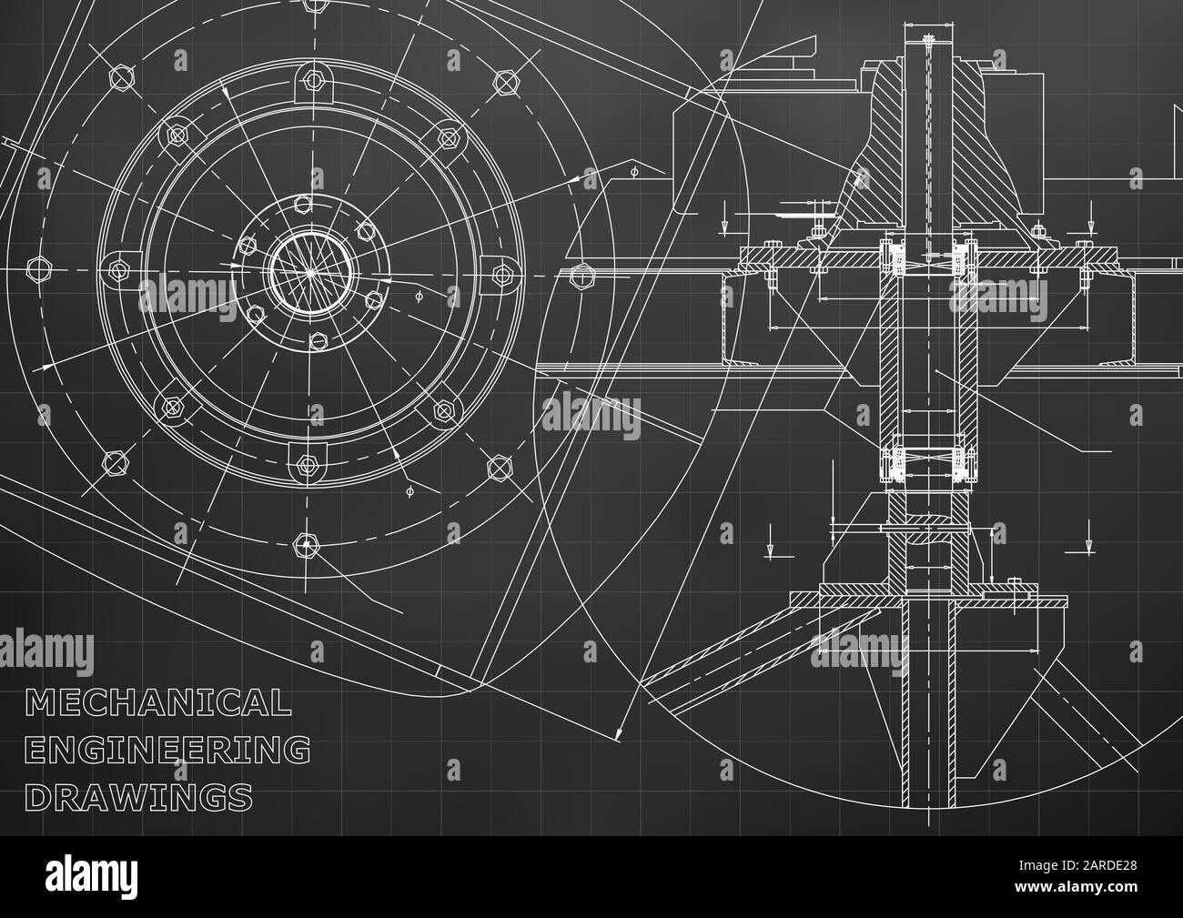 Mechanical engineering drawings. Vector. Black. Grid Stock Vector Image ...