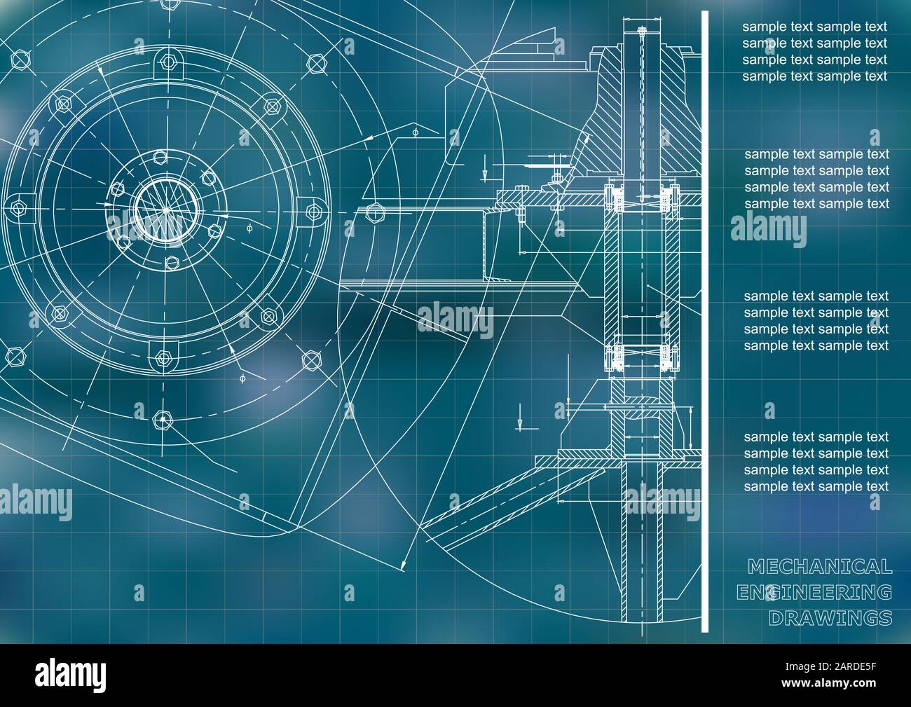 Mechanical engineering drawings. Vector engineering drawing. Blue. Grid ...