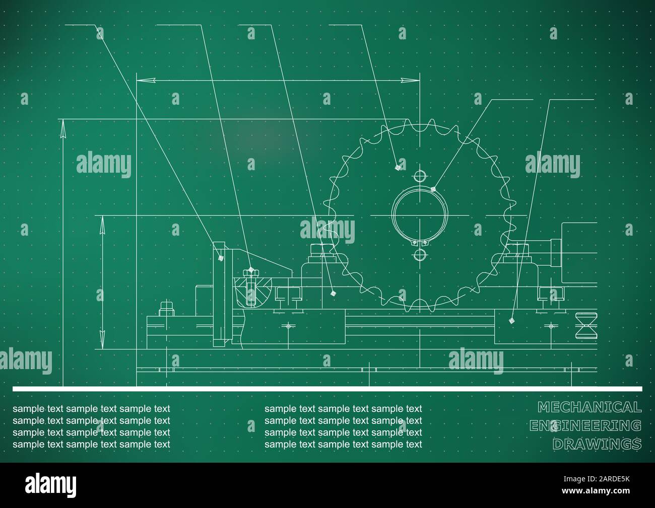 Mechanical drawings. Engineering illustration background. Light green ...