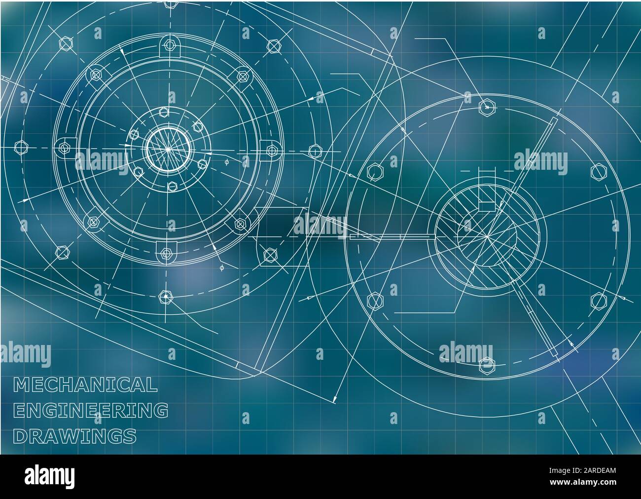 Mechanical engineering drawings. Vector background. Blue. Grid Stock ...