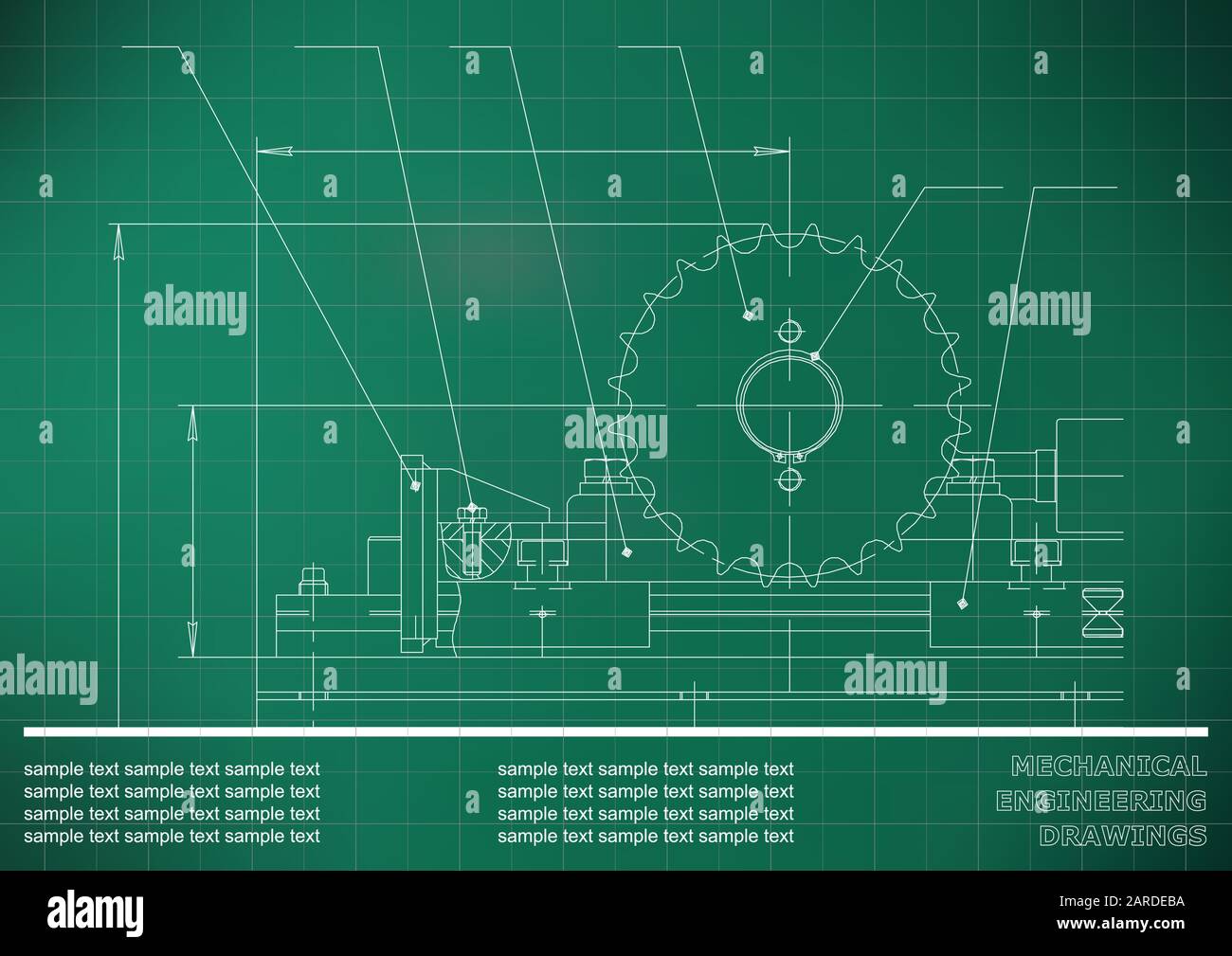 Mechanical drawings. Engineering illustration background. Light green ...