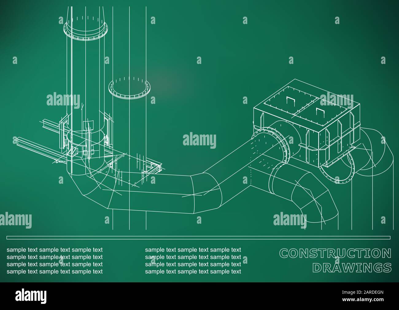 Construction drawings. 3D metal construction. Pipes, piping. Cover ...