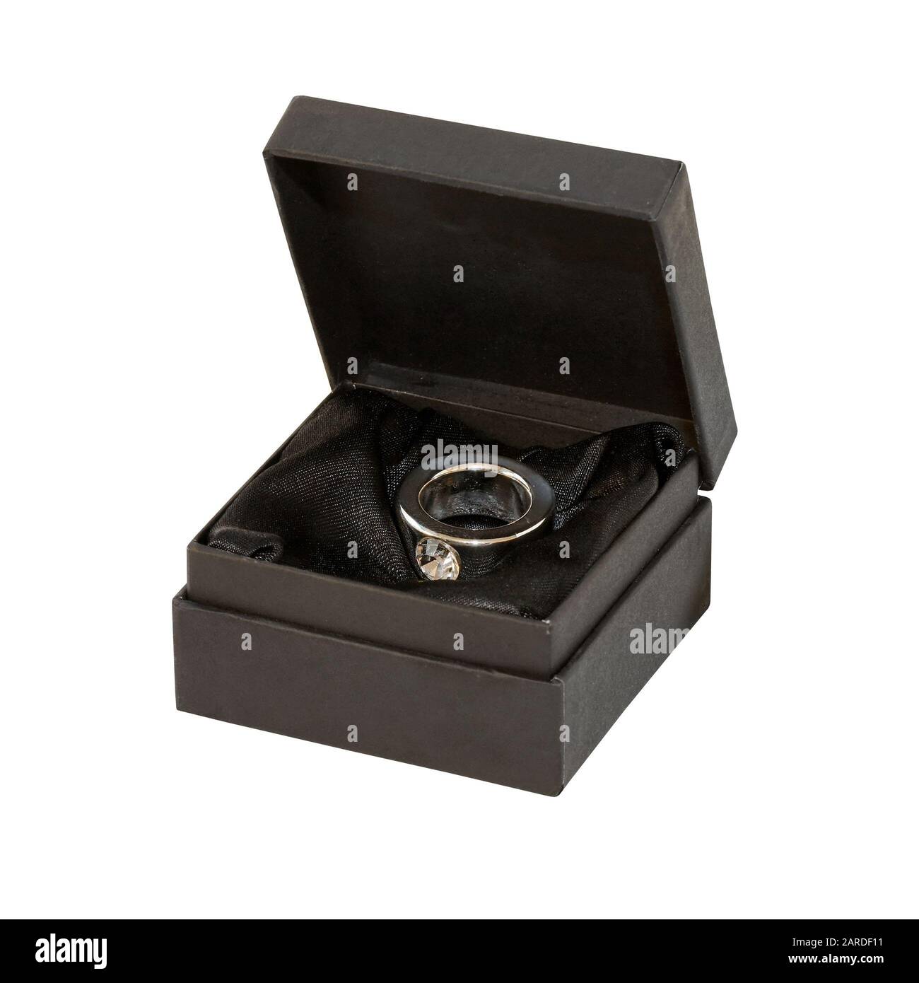 Luxurious diamond platinum ring in a box isolated with clipping path ...