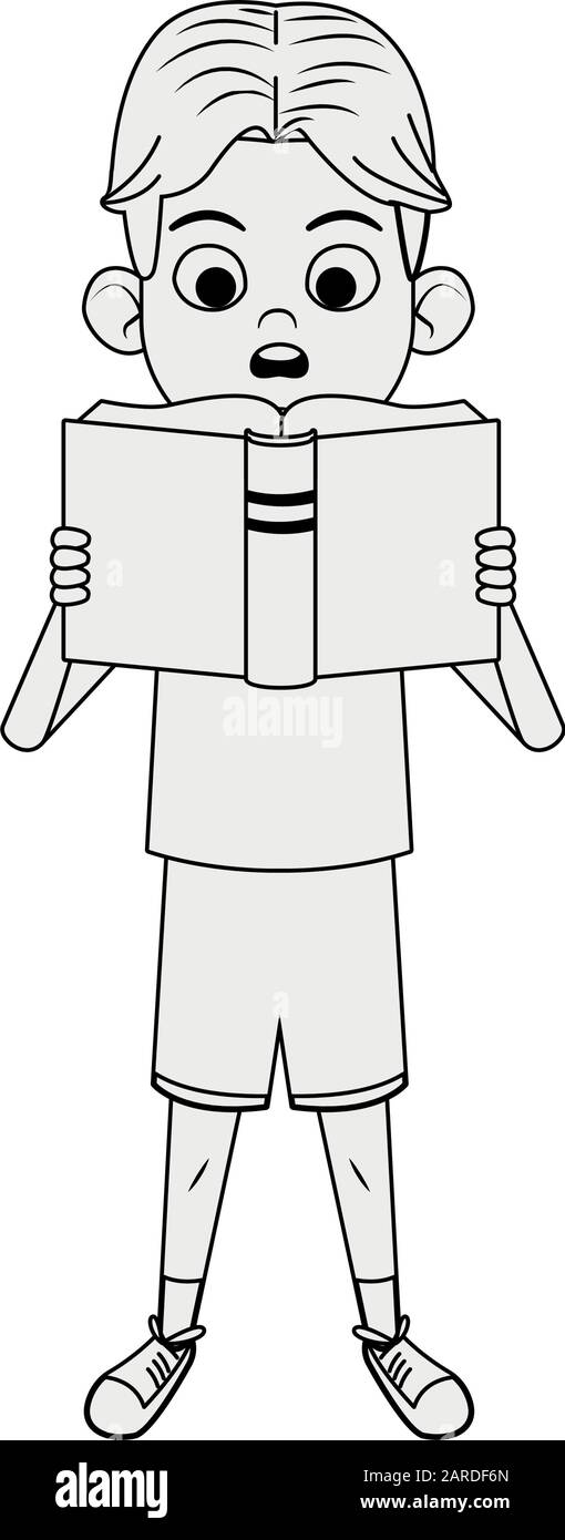 cartoon happy boy standing and reading a book, flat design Stock Vector ...
