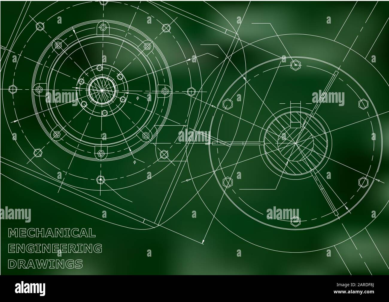 Mechanical engineering drawings. Vector background. Green Stock Vector ...