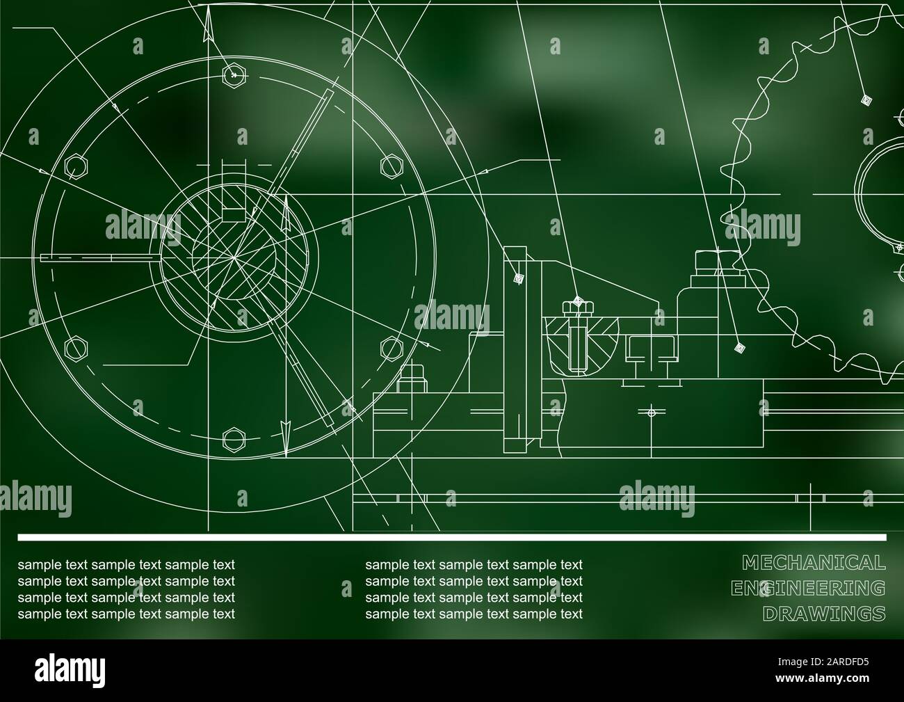 Vector drawing. Mechanical drawings. Engineering background. Green ...