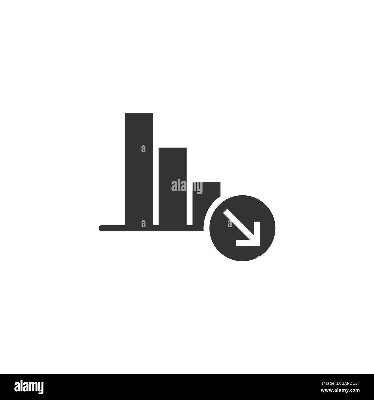 Market trend icon in flat style. Decline arrow with magnifier vector illustration on white ...