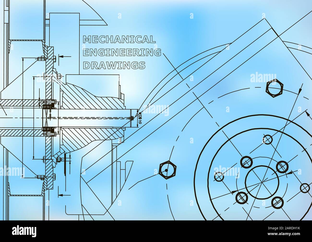 Technical illustration. Mechanical engineering. Background. Blue Stock ...