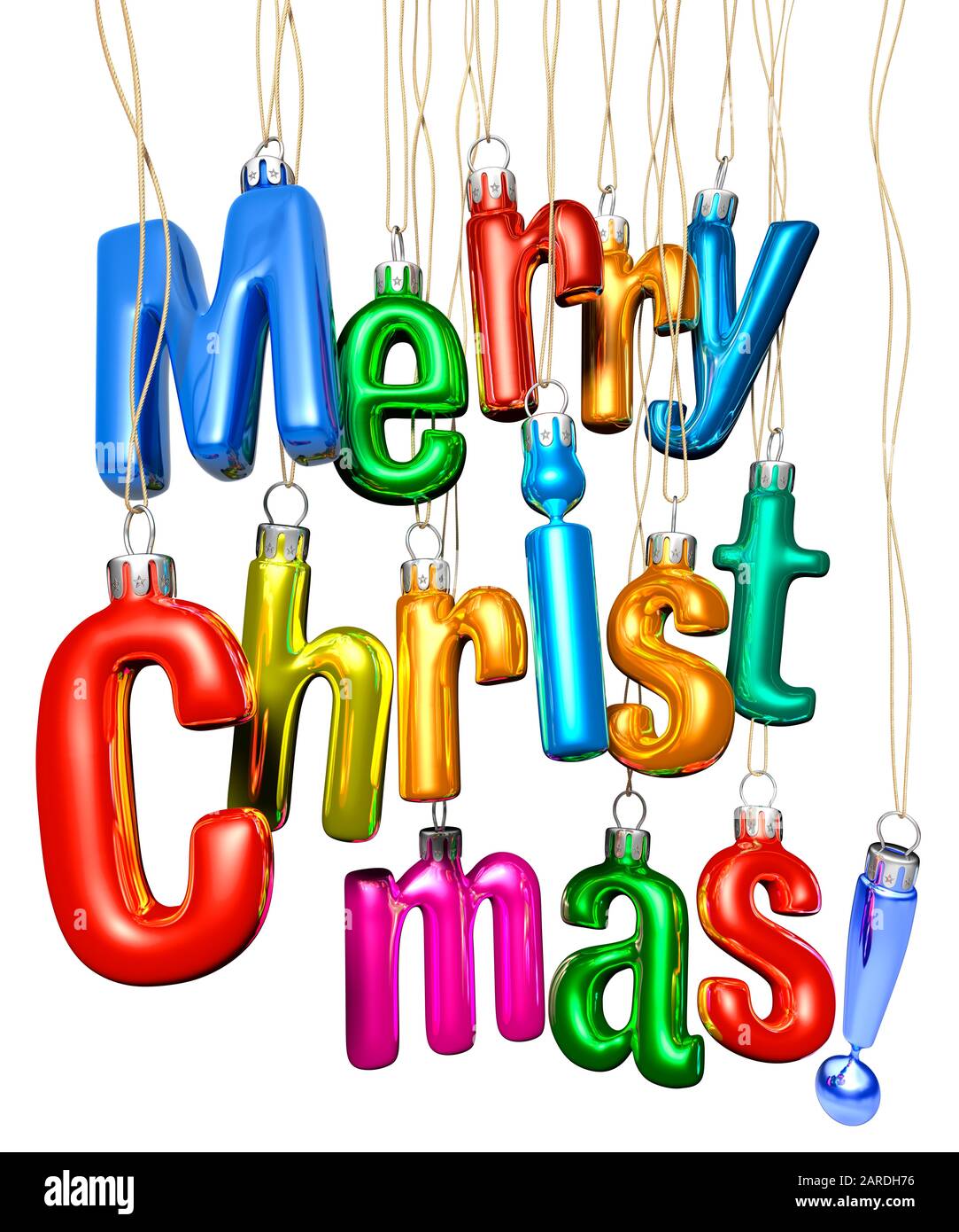 Merry Christmas Typography. Glass baubles on a white background ...