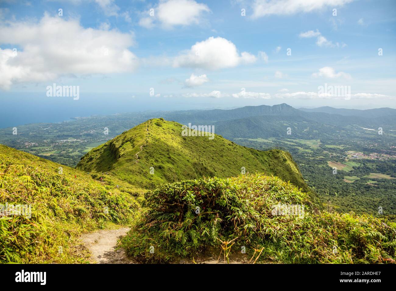 Mount Pelee green volcano hillside panorama, Martinique, French ...
