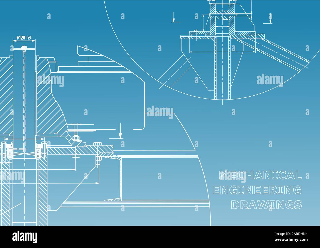 Mechanical engineering. Technical illustration. Background. Blue and ...