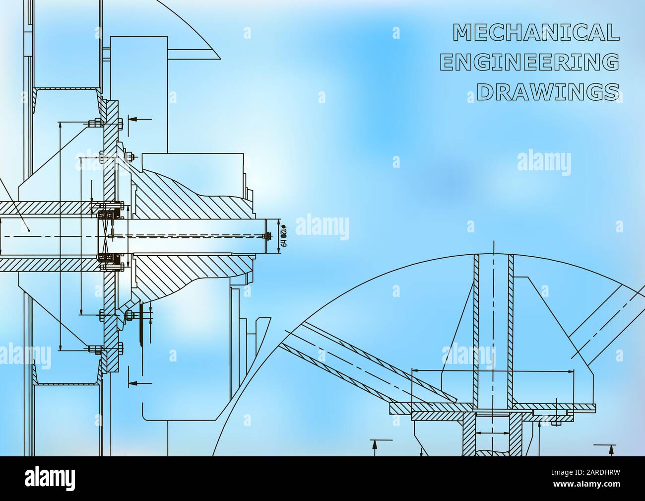 Mechanical engineering. Technical illustration. Blue and white Stock ...