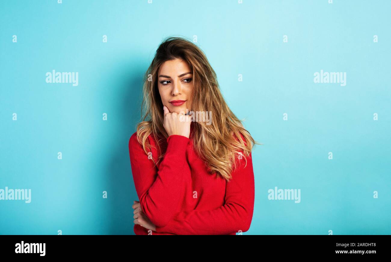 Confused woman have to choose something. Concept of options, confusion ...