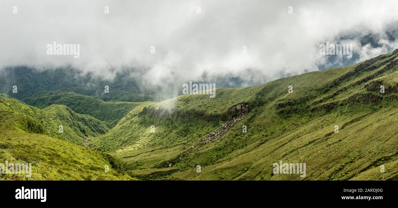 La Soufriere volcano hillside covered in green, Saint Vincent and the ...