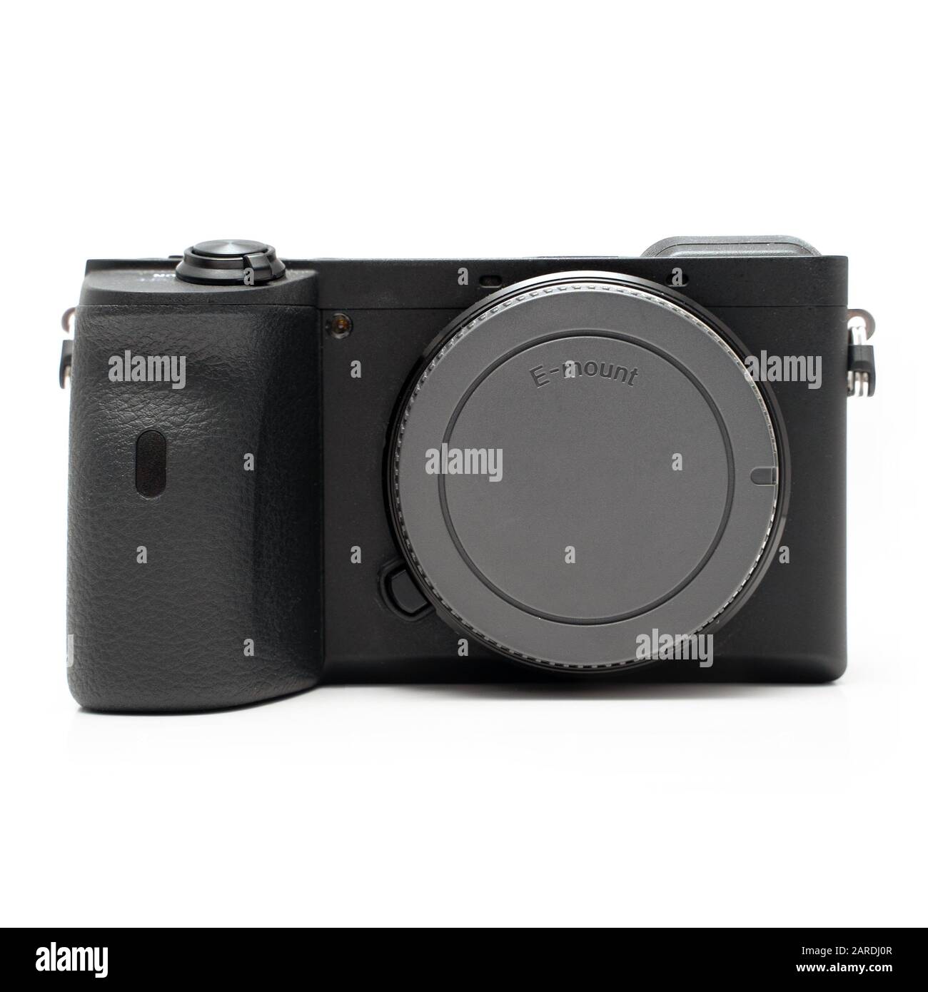 Camera body only no lens with cap black on white background Stock Photo ...