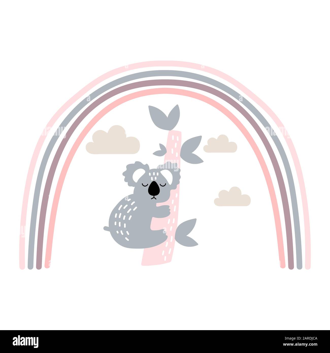 Cute koala on rainbow illustration in scandinavian style Stock Vector ...