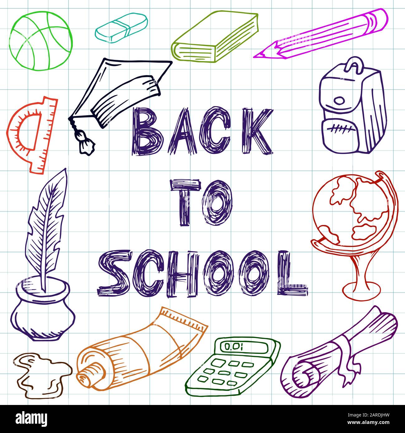 Back to school. Drawing colored pens. Doodle image. Hand drawing Stock ...