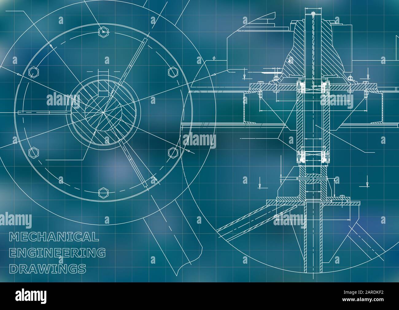 Mechanical engineering drawing. Blue background. Grid Stock Vector ...