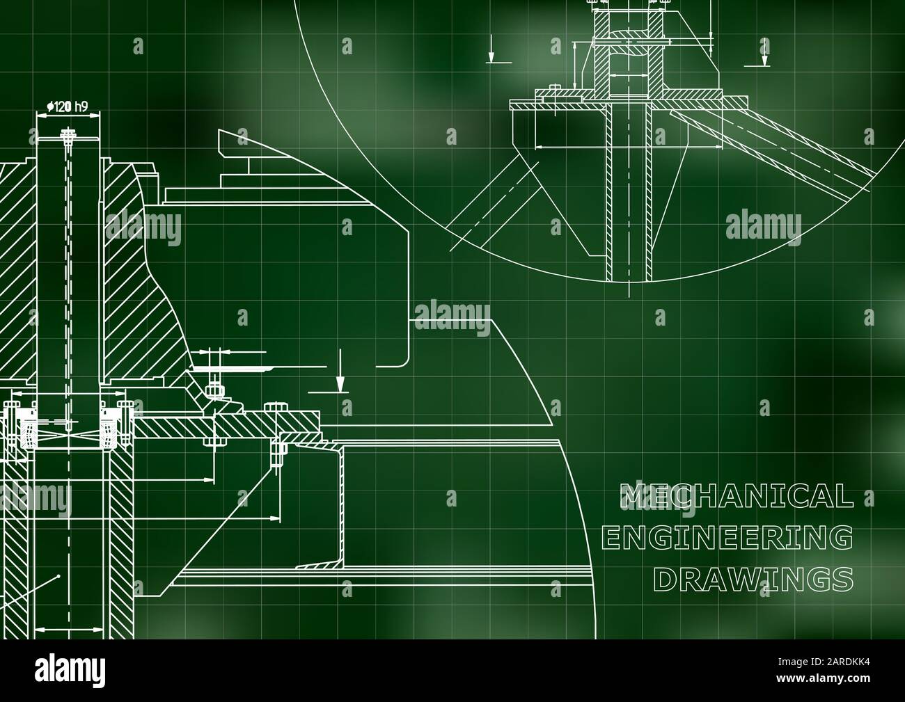 Mechanical engineering. Technical illustration. Green background. Grid ...