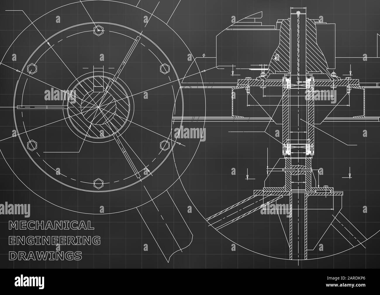 Mechanical engineering drawing. Black background. Grid Stock Vector ...