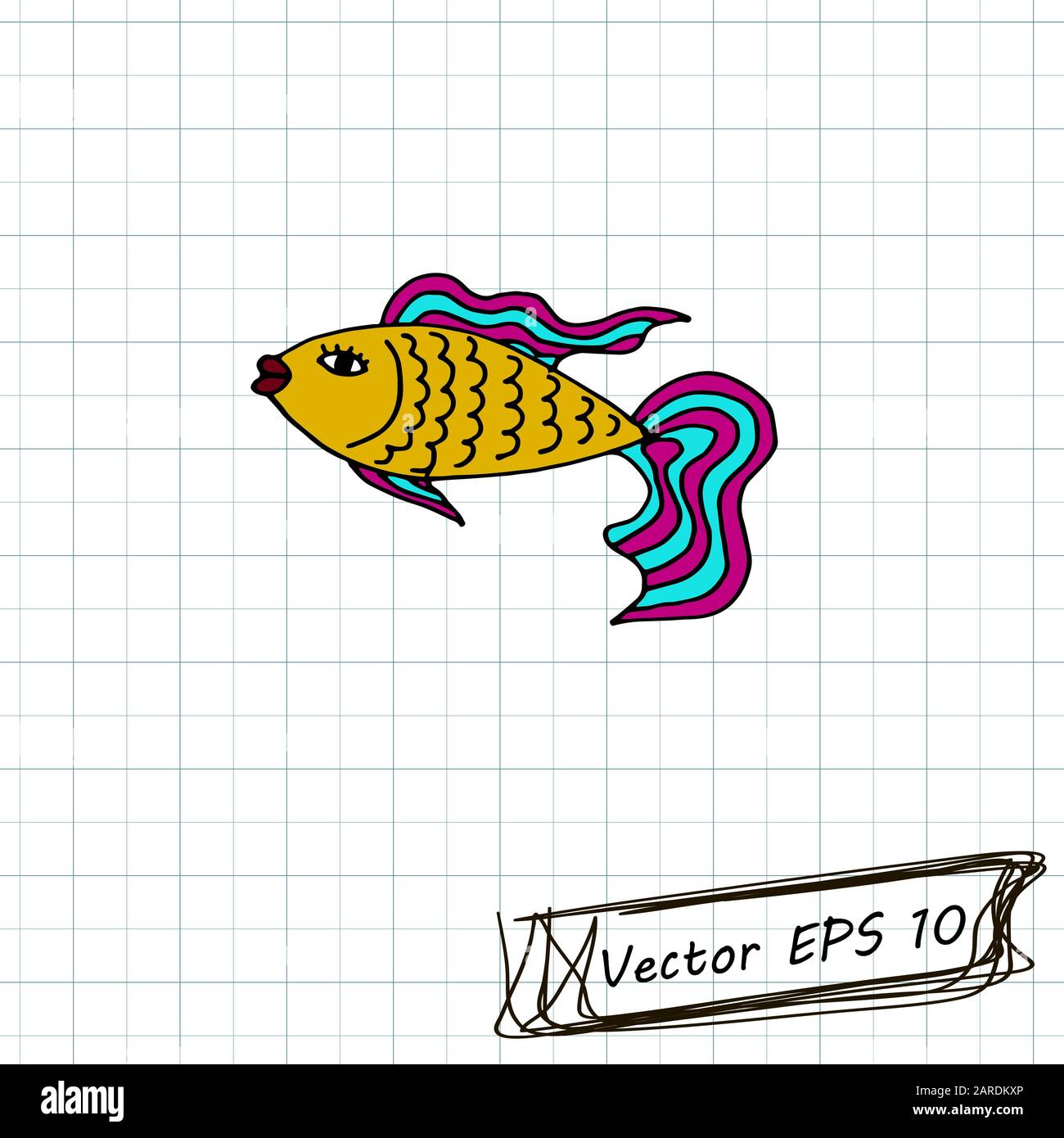 Style of children's drawing. Doodle drawing on a sheet of notebook ...