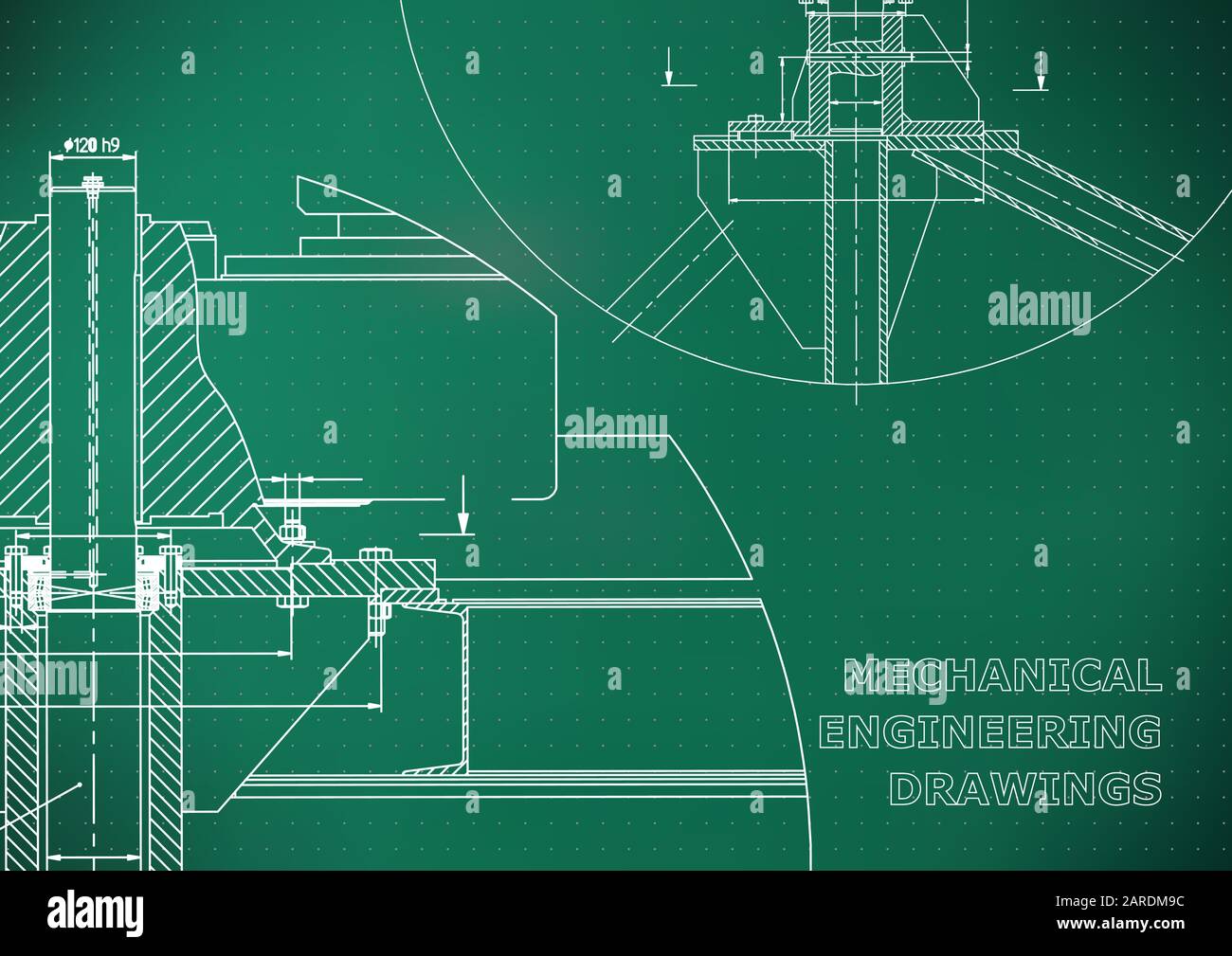 Mechanical engineering. Technical illustration. Light green background ...