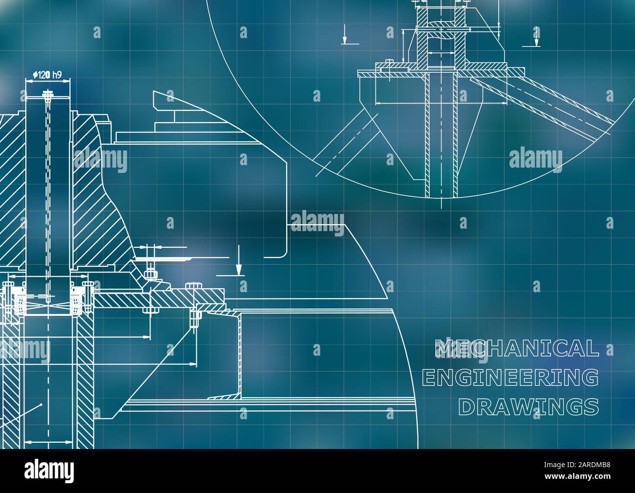 Mechanical engineering. Technical illustration. Blue background. Grid ...
