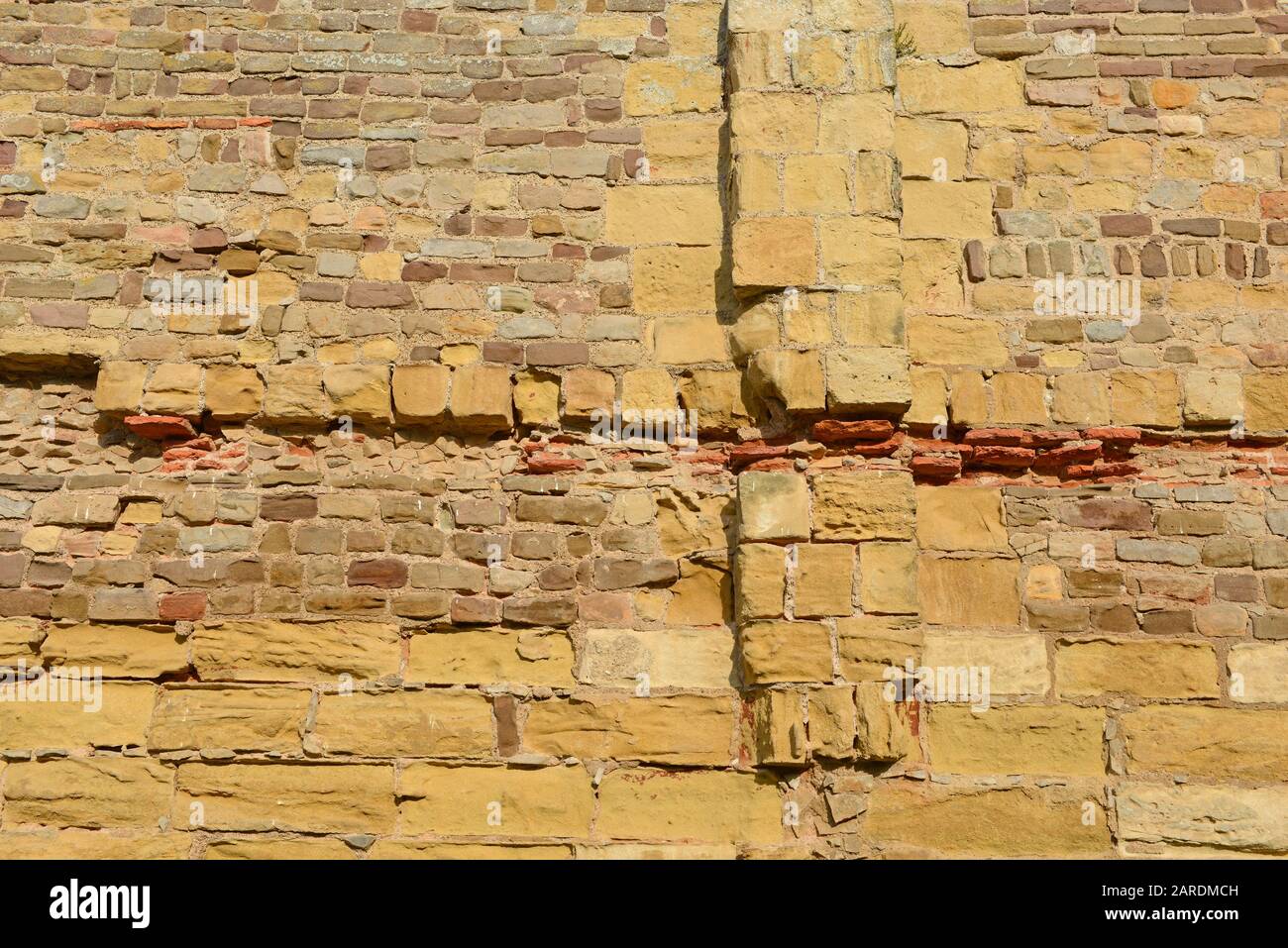 Walls with red stones from Roman sites of the Great Tower at Chepstow ...