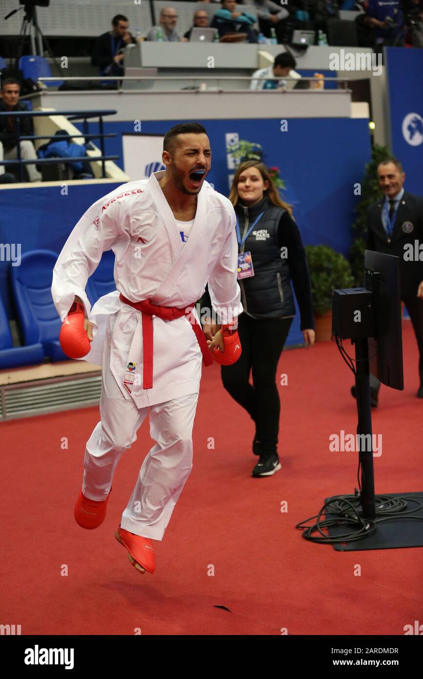 Paris, France . 26th Jan, 2020. Luca Maresca (Italy) in the final of the Men's Kumite -67kg ...