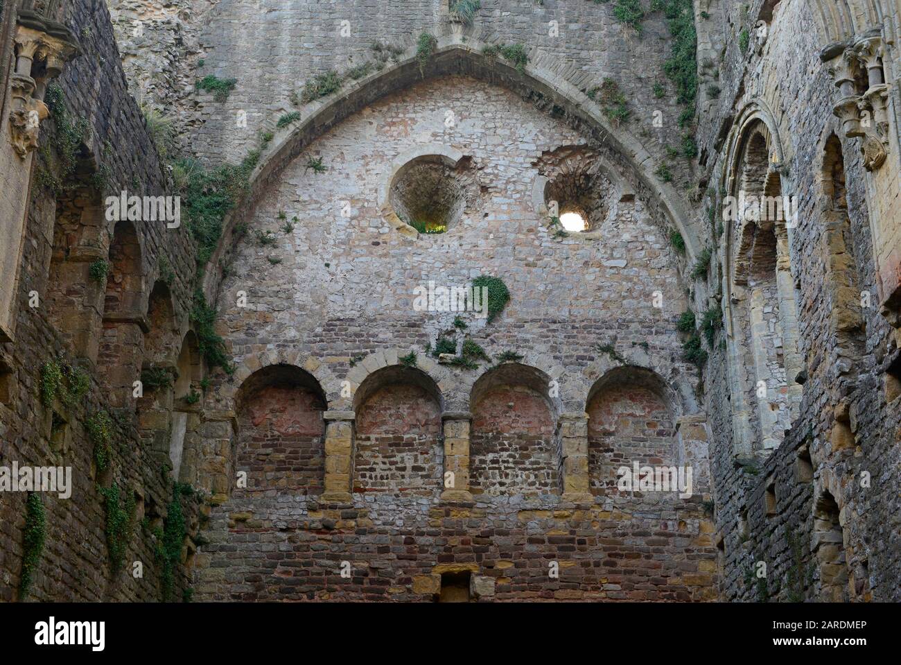 Inside of the Great Tower at Chepstow castle, aside the river Wye in ...