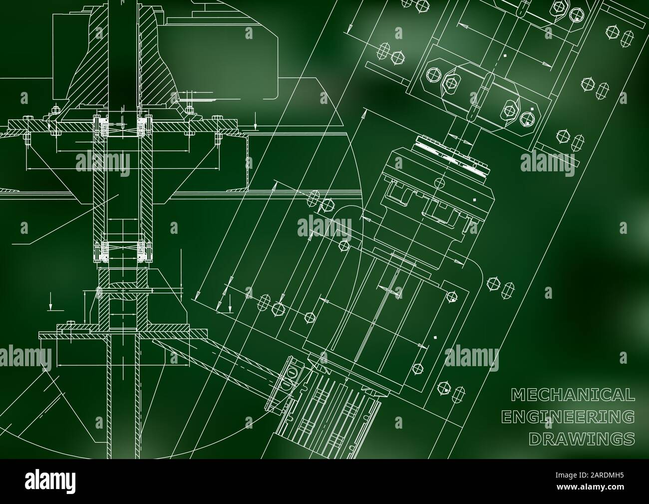 Mechanical engineering drawings. Technical Design. Blueprints. Green ...