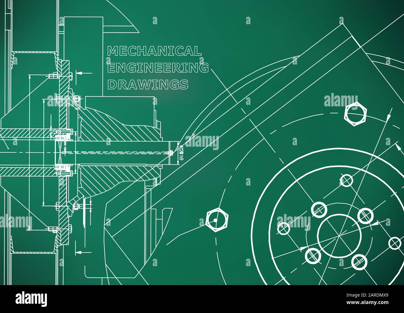 Technical illustration. Mechanical engineering. Background. Light green ...