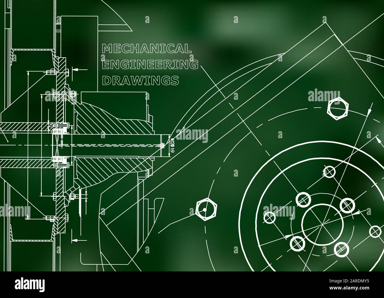 Technical illustration. Mechanical engineering. Background. Green ...