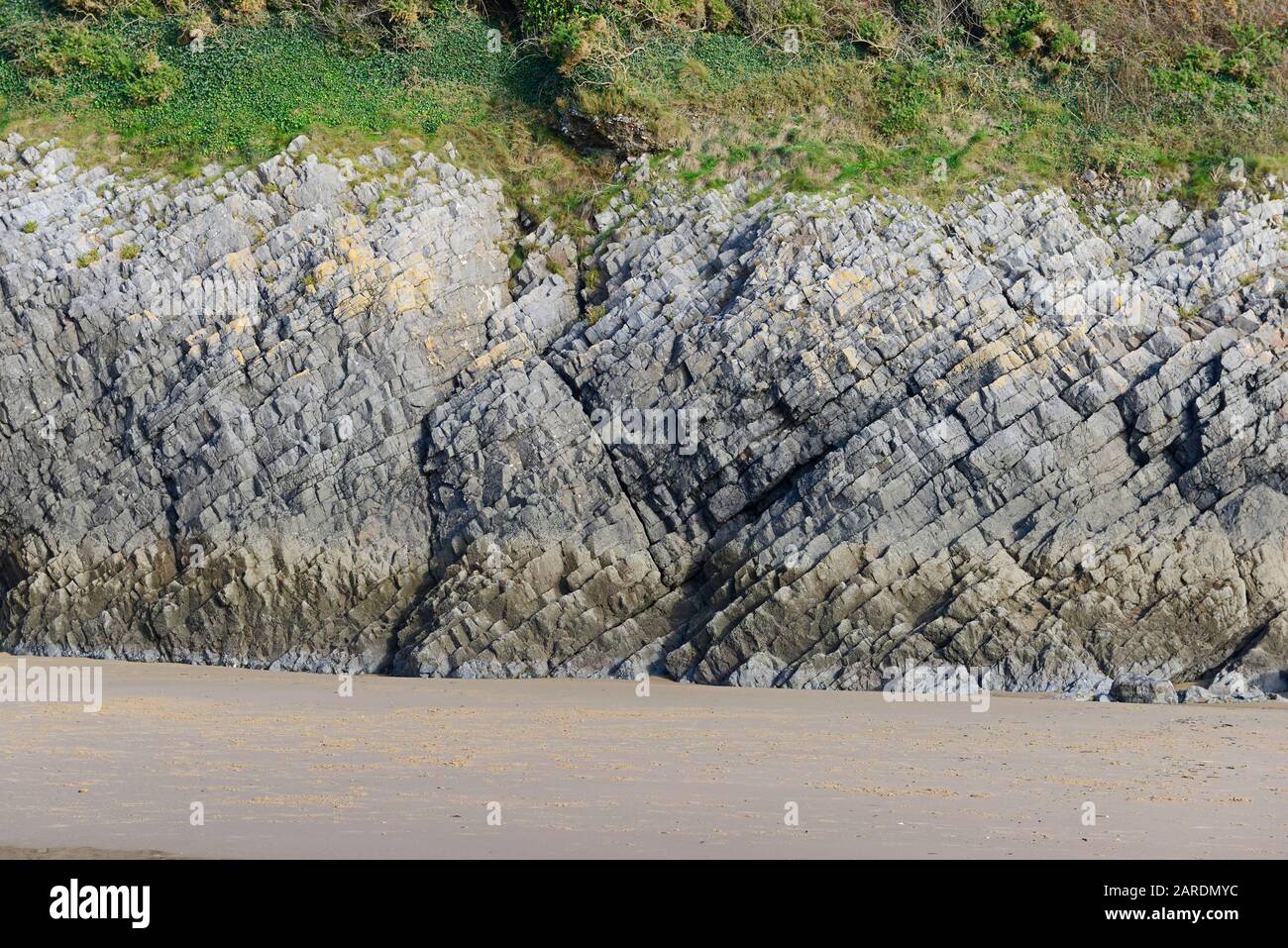 Carboniferous limestone rocks at Caswell Bay beach at Mumbles on the ...