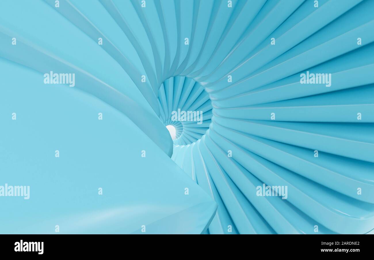Abstract white and blue twisted corridor spiral 3d render illustration ...