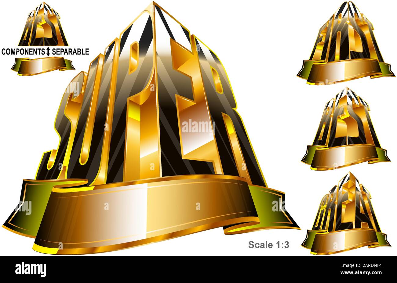 Great, best, first, Super; Awards of winning word minted from gold with ...