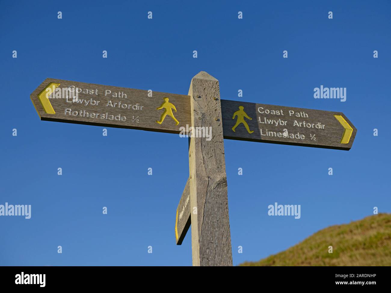 Coast path sign near Limeslade bay at Mumbles on the Gower peninsula ...