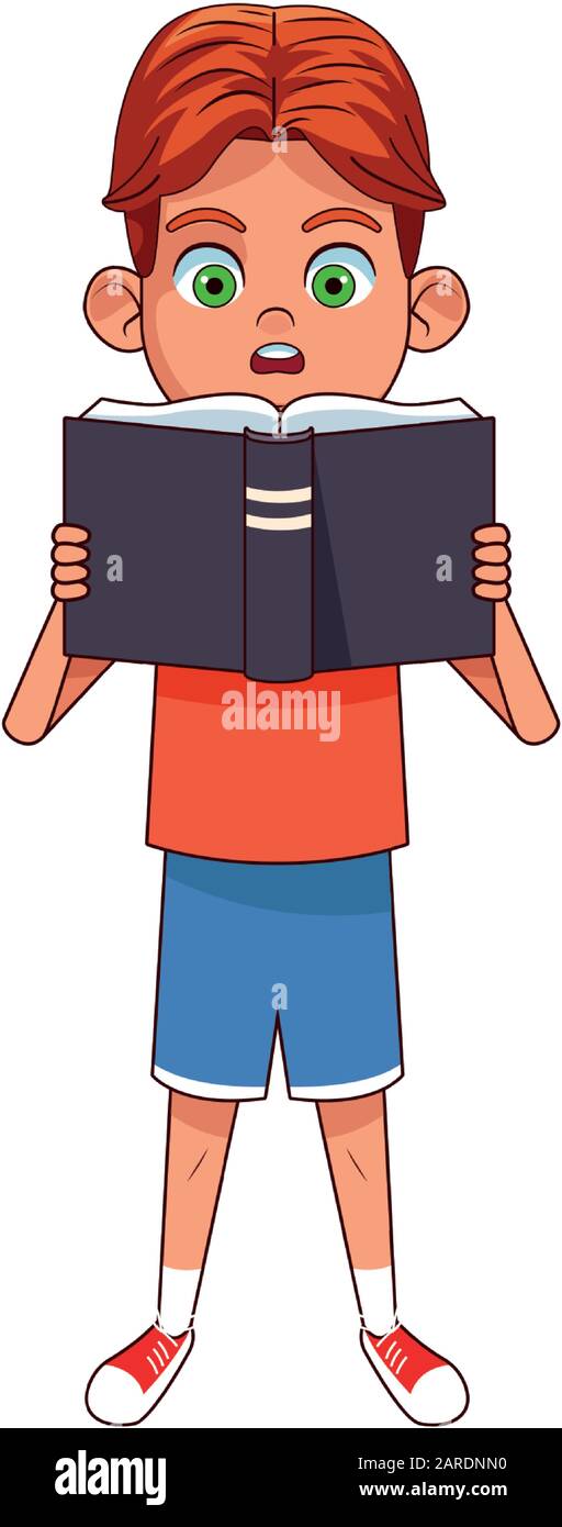 cartoon happy boy standing and reading a book, colorful design Stock ...