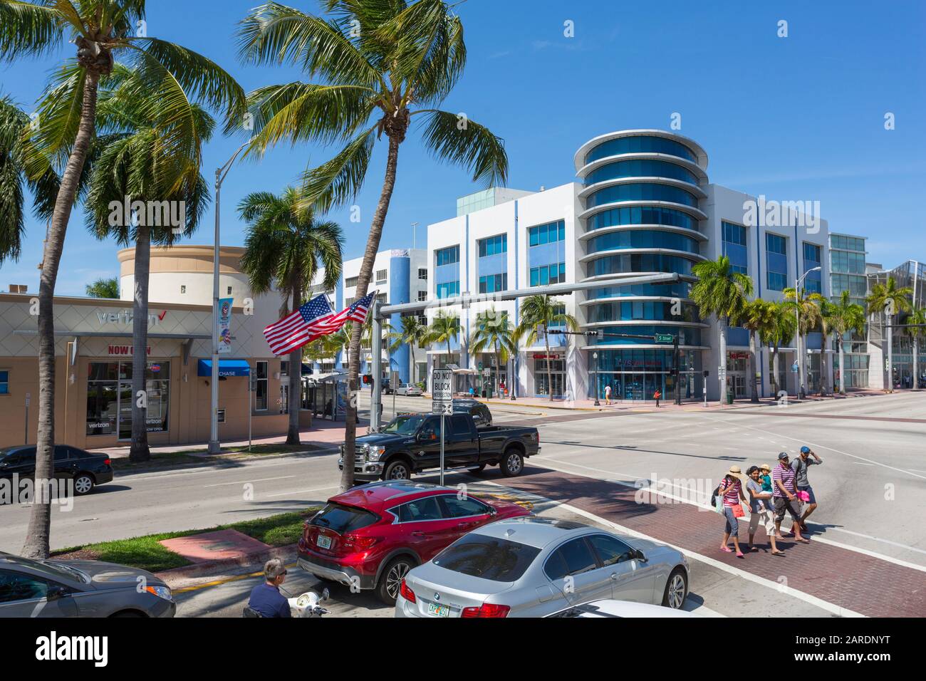 Elevated view of 5th Street in South Beach, Miami, Florida, United ...