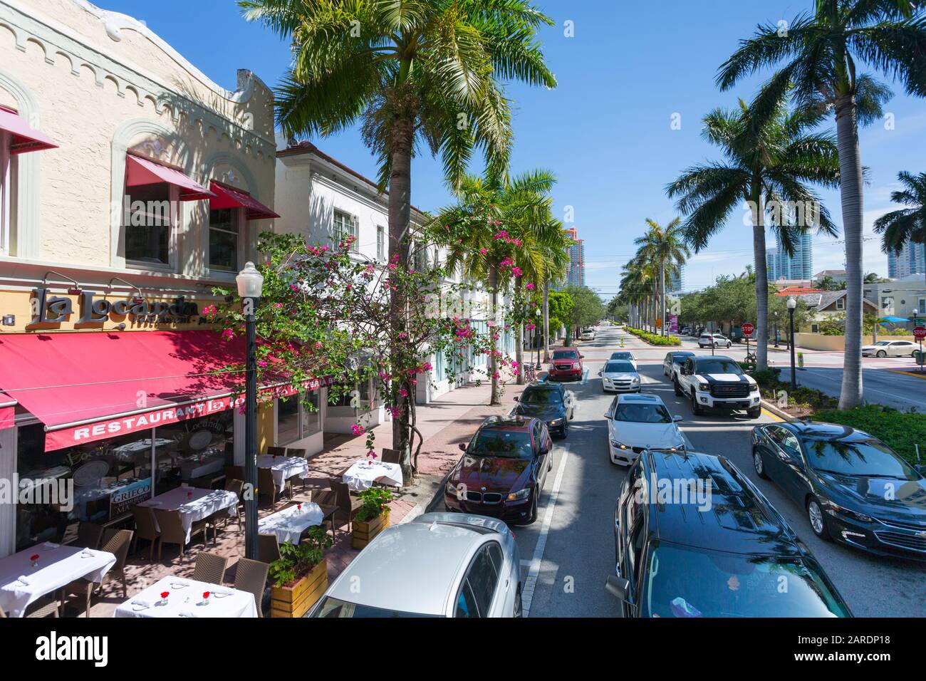 Elevated view of 5th Street in South Beach, Miami, Florida, United ...