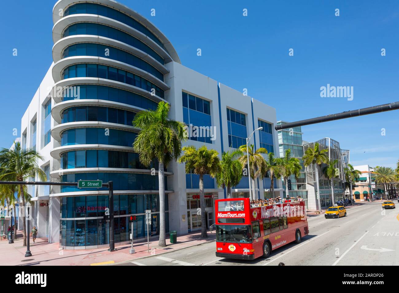 Elevated view of 5th Street in South Beach, Miami, Florida, United ...